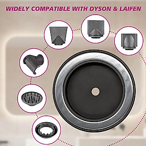 Hair Dryer Attachment Magnetic Holder Compatible with Laifen & Dyson Hair Dryer, Wall Mounted Storage Organizer for Anti-Flight Flyaway & Diffuser Smoothing Nozzle, No Punching, 2 Pack (Black & Gray)