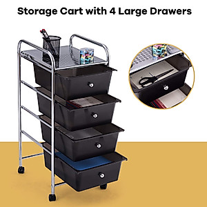 RELAX4LIFE Storage Drawer Carts Classroom Organization Rolling Carts with Wheels 4 Drawers -Craft Organizing Drawers with Plastic Drawers, Utility Cart for Office, School Storage Cart (Black)