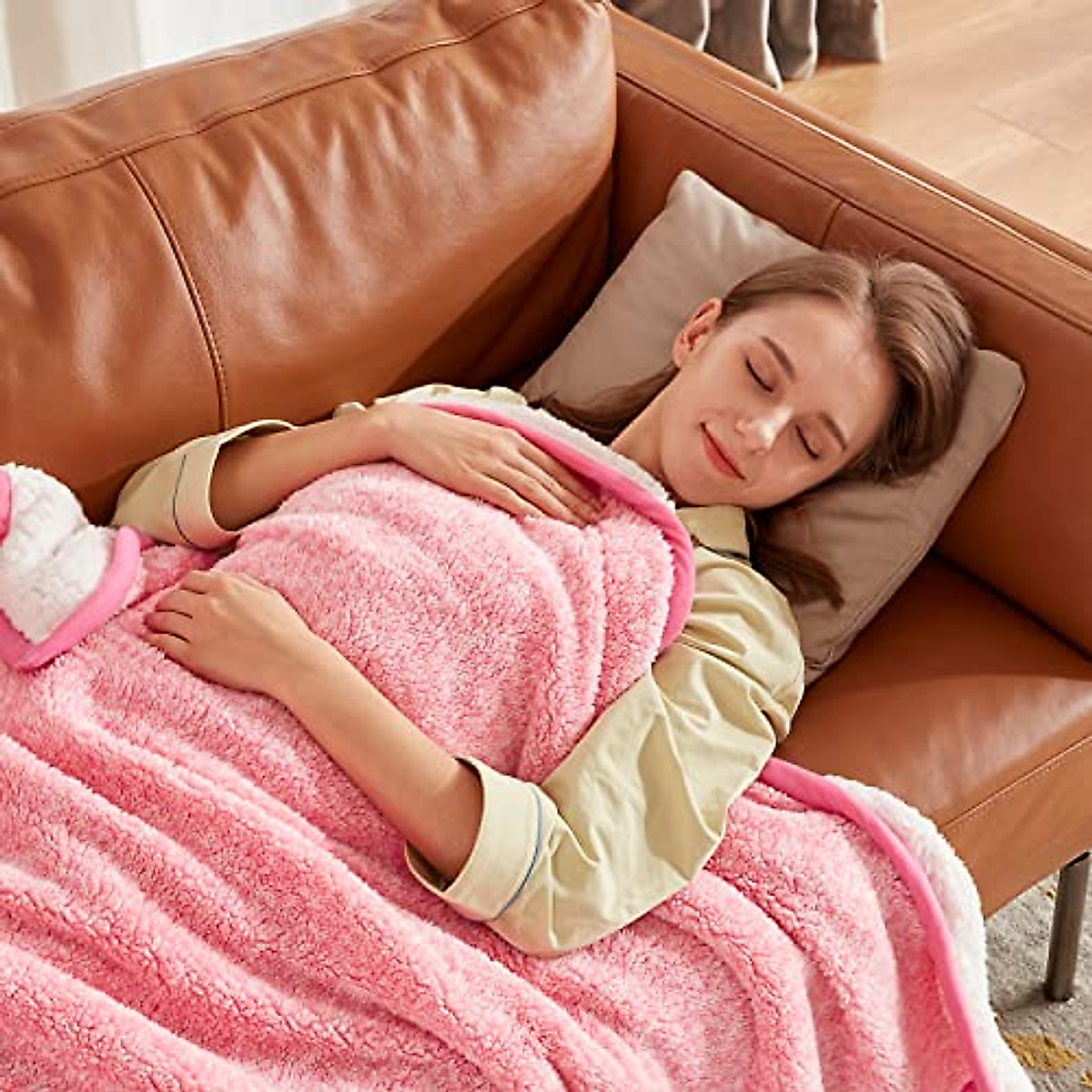 Inhand Sherpa Throw Blankets for Couch, Travel Plush Cozy Lightweight Blanket, Soft Fleece Fur Throw Blanket, Big Fluffy Sherpa Throws and Blankets for Sofa, Bed(50"x 60", Pink)