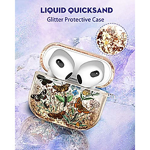 Kokaaee for Airpods 3rd Generation Case Women Cute Funda Cover Kawaii Aesthetic Girls Estuche Protector Keychain Girly Liquid Glitter Bling Sparkly Butterfly Design for Apple Air Pod Gen 3 Cases