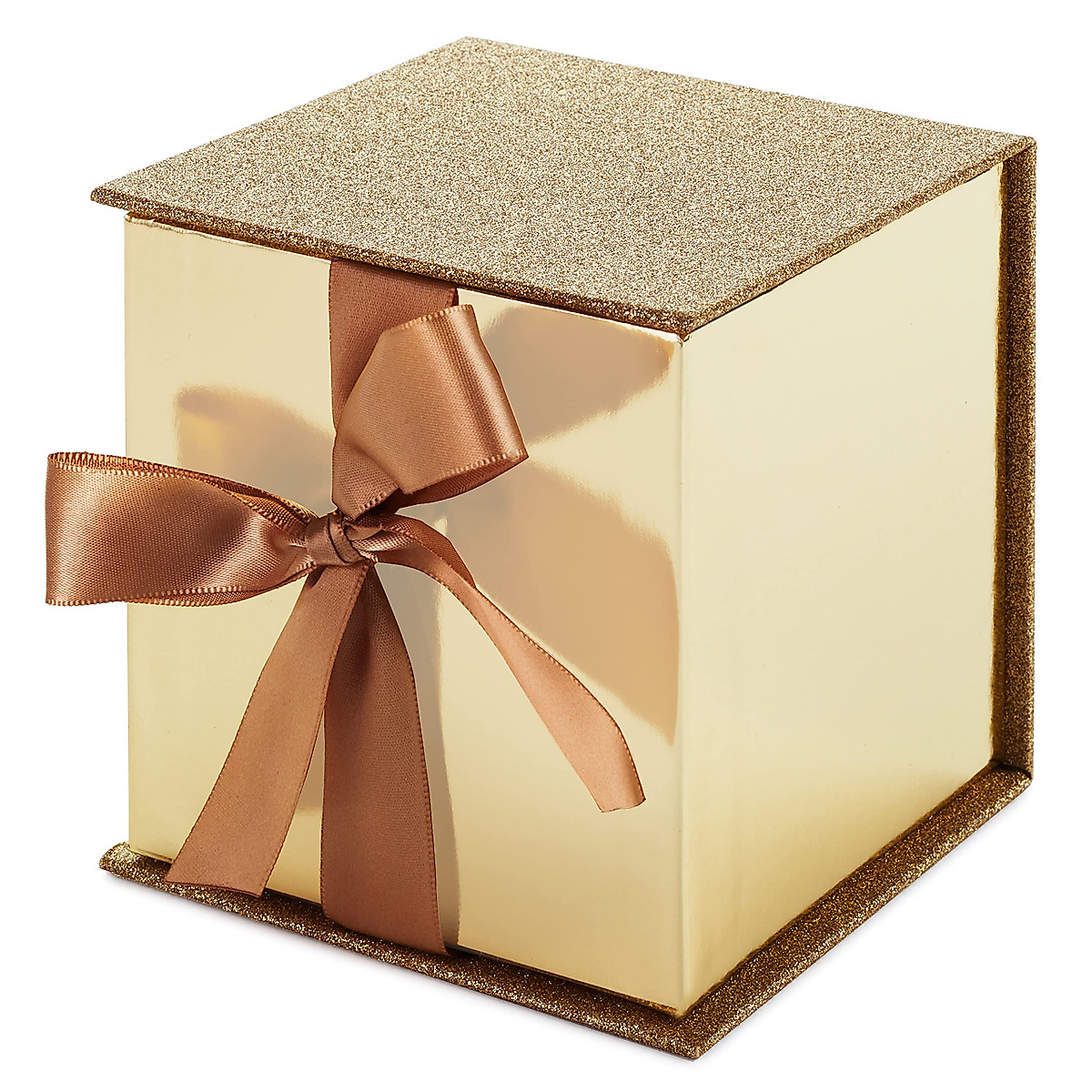 Hallmark Signature 4" Small Gift Box with Paper Fill (Gold Glitter) for Weddings, Engagements, Graduations, Holidays, Christmas, Valentines Day and More