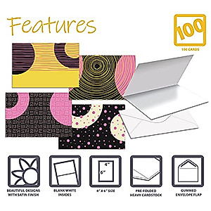Better Office Products 100-Pack All Occasion Greeting Cards, Modern Art Designs, Assorted Blank Note Cards, 4 x 6 inch, 6 Exclusive Abstract Designs, Blank Inside, with Envelopes