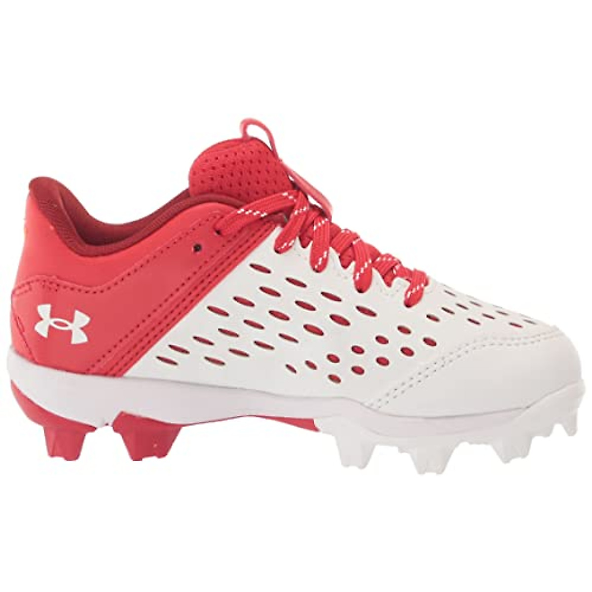 Under Armour Baby Boys Leadoff Low Junior Rubber Molded Cleat Baseball Shoe, (601) Red/White/White, 3 Little Kid US