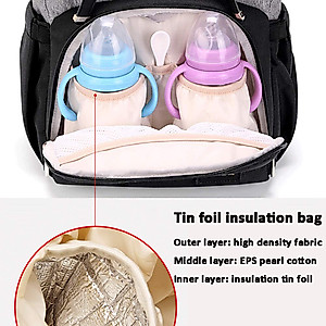 Mummy Diaper Bag Backpack Multi-Function Waterproof Travel Nappy Bags for Baby Care, Large Capacity, Stylish and Durable, USB Charging Port for Bottle Warmer, Black-Grey