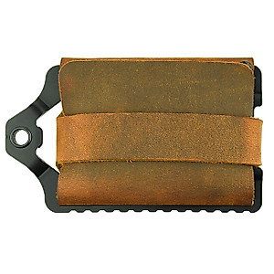 Trayvax Element Wallet, RFID Front Pocket Credit Card Holder with Money Clip, Minimalist Slim Leather Metal Wallet for Men and Women, Black Tobacco Brown