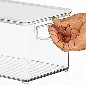 mDesign Slim Plastic Storage Bin Box Container with Lid and Built-In Handles - Organization for Fruit, Snacks, or Food in Kitchen Pantry, Cabinet, Counter, or Cupboard, 2 Pack, Clear/White