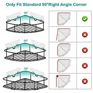 AXTEE Corner Shower Caddy, Shower Shelf with Hooks, 3 Pack Shower Organizer Storage - SUS304 Stainless Steel Bathroom Shower Organizer for Bathroom, Toilet, Kitchen and Dorm - Black