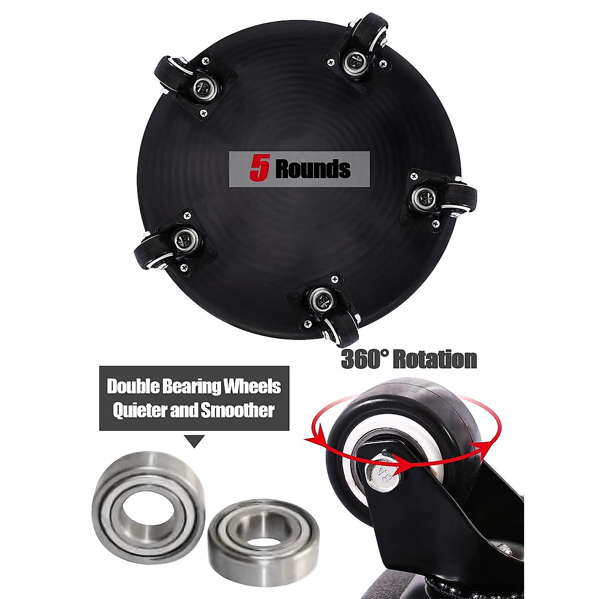 Lanstics Low Roller Seat Wheel Stool Chair PU Leather Rolling Stool Seats on Wheels for Home Office Fitness Round Roller Seat Stool (Black)