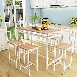 AWQM 5 Pcs Dining Table Set, Modern Bar Table Set with 4 Chair, Home Kitchen Breakfast Table and Chairs Set Ideal for Pub, Living Room, Breakfast Nook, Easy to Assemble