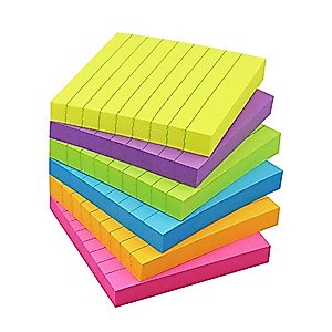 Sticky Notes with Lines Lined Sticky Notes 3x3 Bright Multi Colors 6 Pads 100 Sheet/Pad