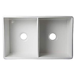 ALFI brand AB539 White 32-Inch Decorative Lip Double Bowl Fireclay Farmhouse Kitchen Sink, White