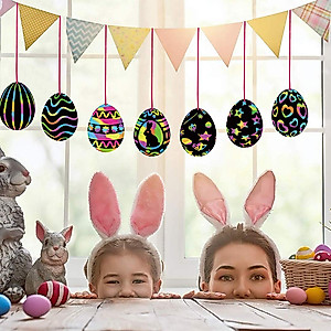 Easter Scratch Paper, 24PCS Easter Egg Scratch Paper Rainbow Art Set for Easter Day Ornaments Hanging Craft