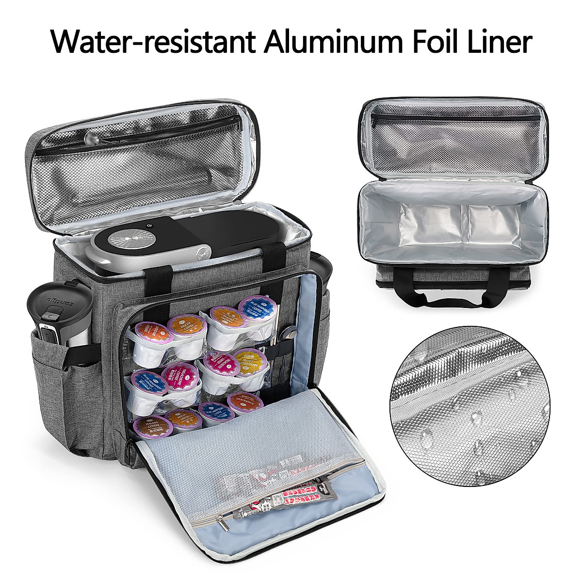 CURMIO Coffee Maker Travel Bag Compatible with Keurig K-Mini or K-Mini Plus, Single Serve Coffee Brewer Carrying Case with Multiple Pockets for K-Cup Pods, Travel Mugs, Gray (Bag Only, Patent Design)