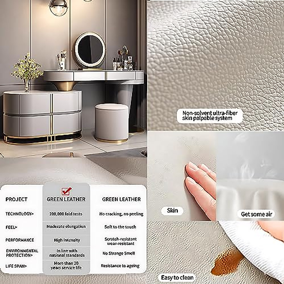 ZGNBSD Luxury Vanity Table Set - Makeup Table with Drawers,Stool & Smart Mirror,Solid Wood Bedroom Vanity | for Her