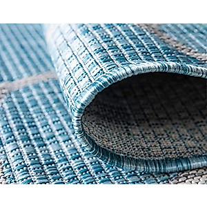 Unique Loom Outdoor Safari Collection Transitional Indoor & Outdoor Wildlife Inspired Animal Print with Giraffe Design Area Rug, 8 ft x 11 ft 4 in, Aqua Blue/Ivory