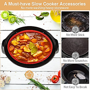 Silicone Slow Cooker Liners fit Crock-Pot 7-8 Quart Oval Slow Cooker，Reusable & Leakproof Dishwasher Safe Cooking Liner for 7 Quart Crock Pot (Blue+Red [Fit 7 to 8 QT][12"D x 9.25"W x 4.92"H])