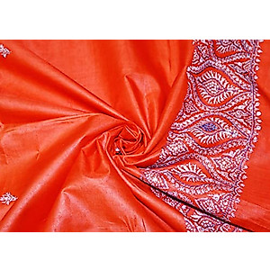 Peegli Vintage Orange Saree 100% Pure Silk Cloth Indian Embroidered Sari DIY Craft Fabric