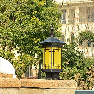 MODEBHD Central European Water-Proof Rust-Proof IP65 Pillar Light, Die-cast Aluminum Outdoor LED Post Light, Villa Courtyard Park Lawn E27 Post Lantern, Square Wall Post Lamps Traditional Landscape L