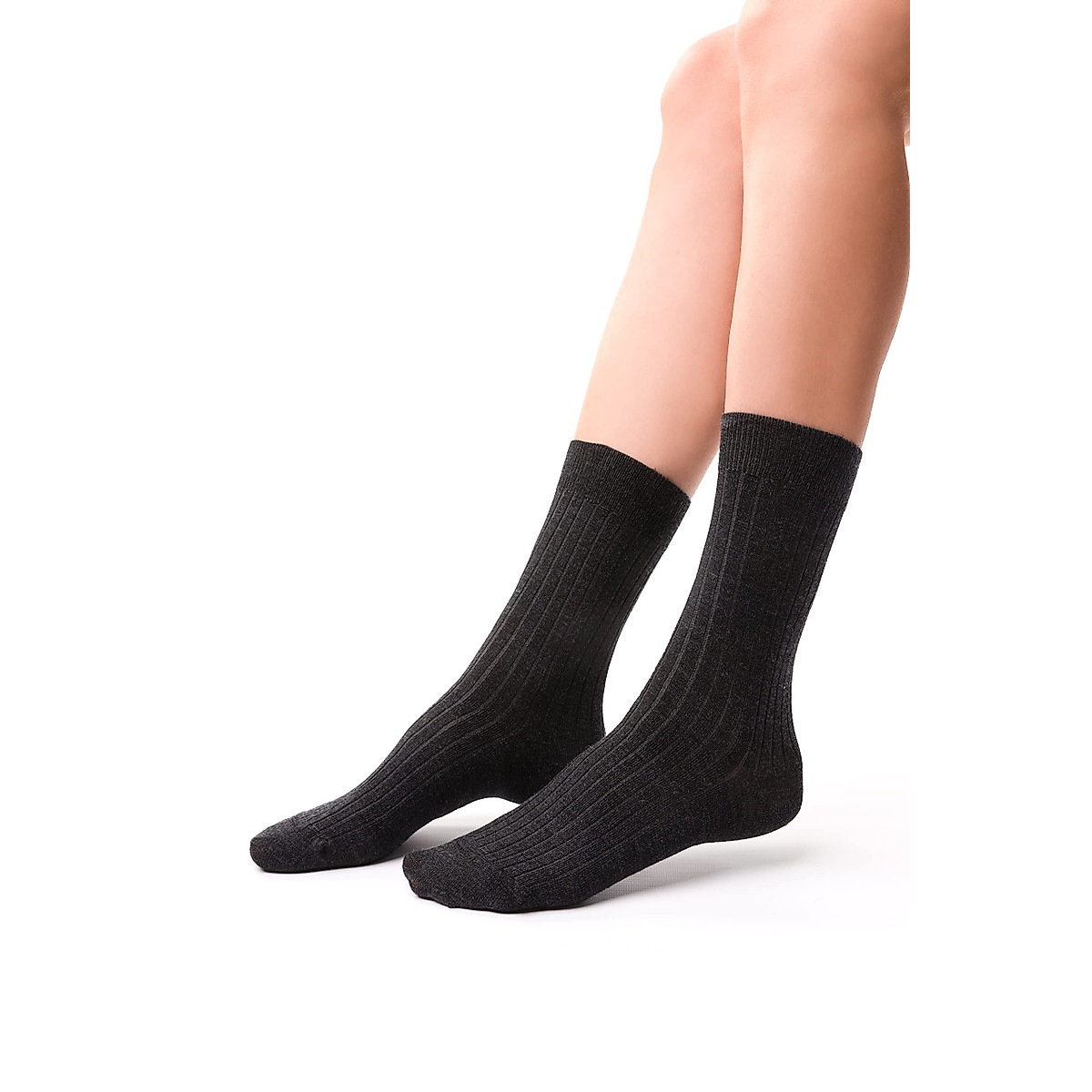 3 Pairs Womens Merino Wool Socks | Steven | Ladies Lightweight Warm Boot Socks (4-6, Dark Grey)