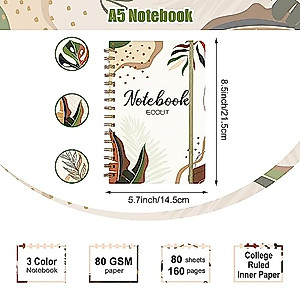 EOOUT Spiral Notebook, 3pcs, Aesthetic, For Women boho style, 8.5 x 5.7 Inches, College Ruled Notebook, With Pockets, Lined Pages A5 Size