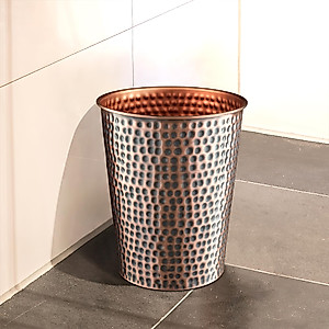 Monarch Abode Circular Wastebasket and Trash Can for Home Office & Bedroom - Decorative Wastebasket - Bathroom Waste Basket- Durable Hand Hammered Antique Copper Finish - Bathroom Trash Can