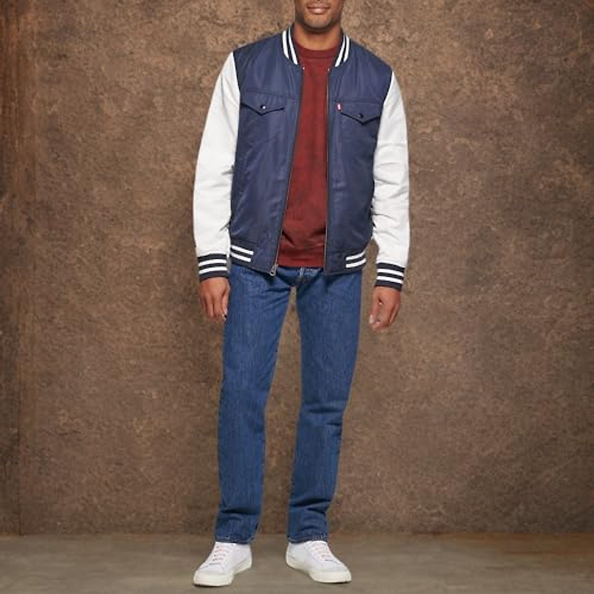 Levi's Men's Colorblock Varsity Bomber Jacket, Navy/White Patch, Large