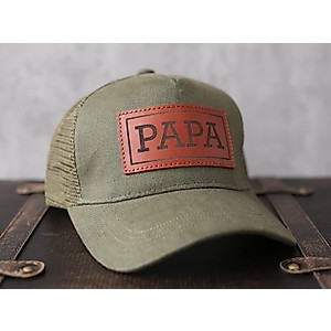 Papa Hat，Leather Patch Hat Papa for Papa Baby Announcement Gift for Papa Olive