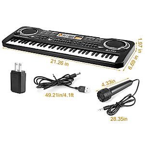 KOCASO Piano Keyboard 61 Keys Digital Music Electronic Keyboard Electric Piano Musical Instrument Kids Learning Keyboard with Microphone For Beginners Kids Girls Boys