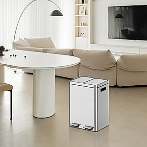 Kitchen Trash Can, 2x5.3 Gallon Garbage Can, Stainless Steel Waste Bins for Recycling and Trash, 2 Compartments with Removable Inner Buckets, Step On Pedal, Quite-Close Lid, Silver