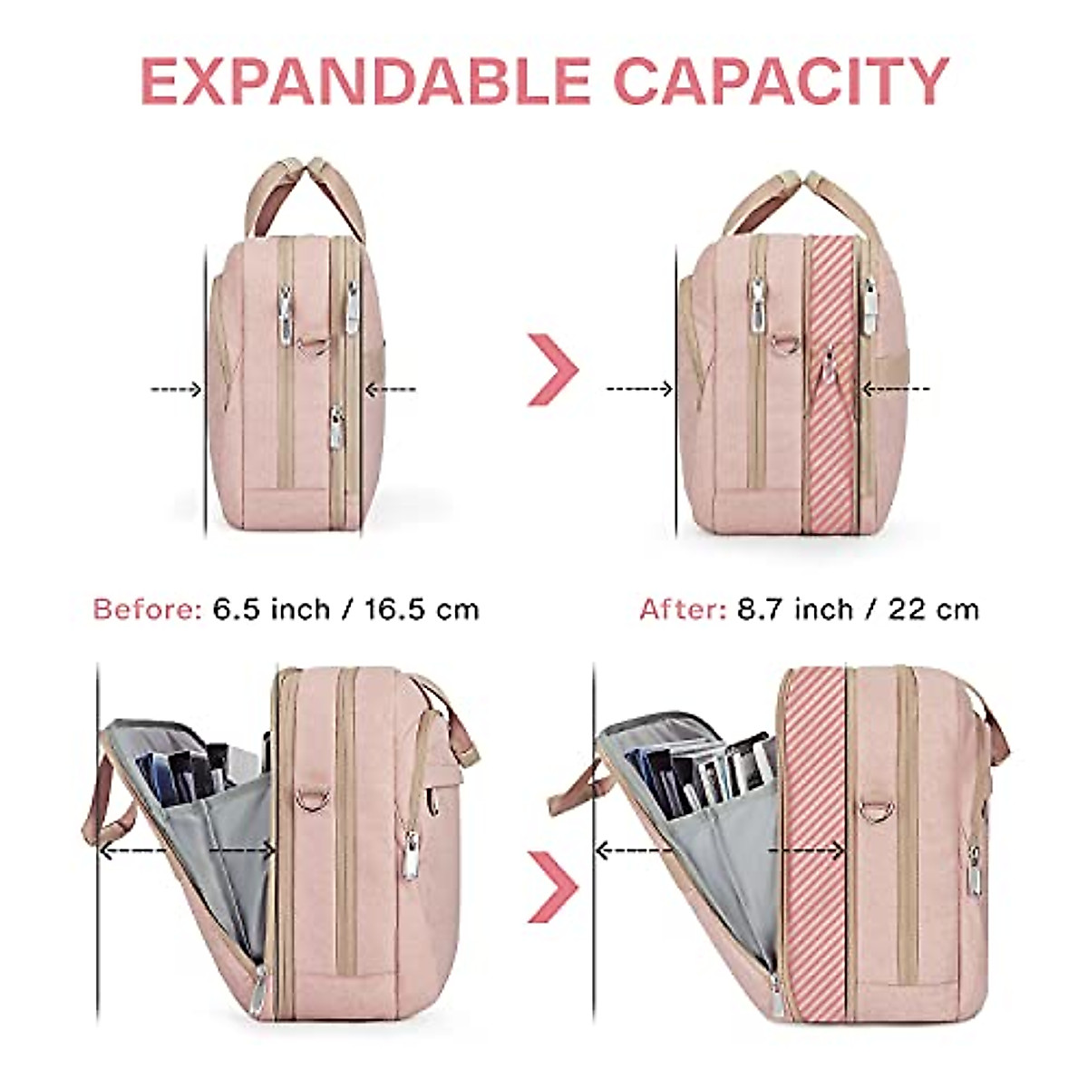 BAGSMART 17.3 Inch Laptop Bag, Large Expandable Briefcase for Women Business Office Travel Computer Bag Shoulder Bag Water Resistant Anti Theft Durable,Pink