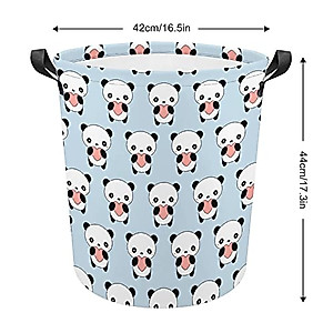 Cute Panda Heart Large Laundry Basket Hamper Bag Washing with Handles for College Dorm Portable