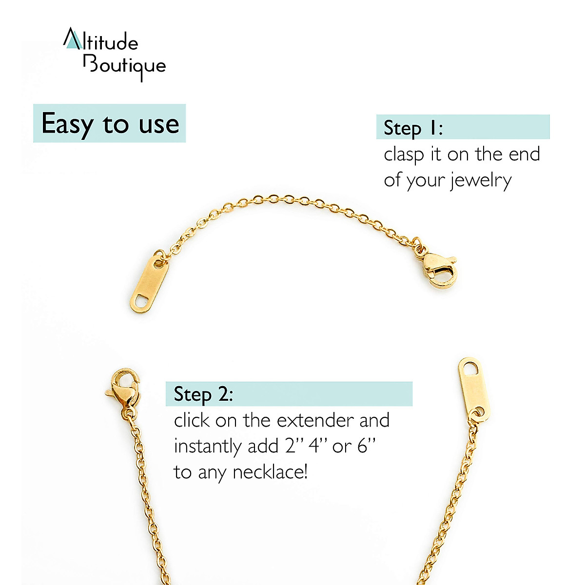Altitude Boutique 18k Gold Plated Necklace Extenders | Delicate Necklace Extender Chain Set for Women | 3 Piece Set, Hypoallergenic Extensions 2”, 4”, 6” Inches in Gold, Rose Gold, or Silver (Gold)