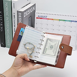 A7 Crocodile Budget Planner, Brown Leather Wallet with Snap Closure, 6-Ring Binder Cover for Money Saving Organizer