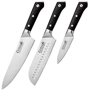 Cutluxe Chef, Santoku, Chopping and Paring Knife Set– Forged High Carbon German Steel – Full Tang & Razor Sharp – Ergonomic Handle Design – Artisan Series
