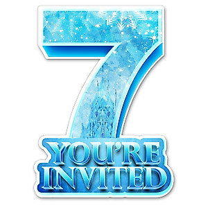 20 Ice Queen 7th Birthday Party Invitations with Envelopes Double Sided Blue Winter Snowflake Shaped Fill-in Invitations Invites for 7 Year Old