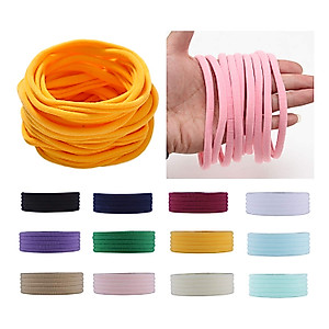 Lawie 60 Pack Bulk Super Soft Stretchy Elastic Nylon Headbands Bow Nude Hairband Slim Turban Headwrap Hair Ties Ponytail Holder for Newborn Infant Toddler Baby Girls