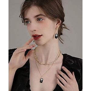 GLPAHA Star Black Dangle Earrings for women Sterling Silver Unique design Multiple wearing styles (black gold)