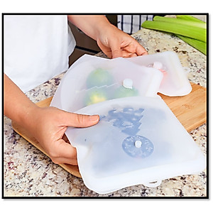 Ecoberi Reusable Food Storage Bags, BPA Free Silicone, Zip Closure, Microwave, Freezer, Dishwasher Safe, Lunch Box, Travel, Set of 3 (Blue)