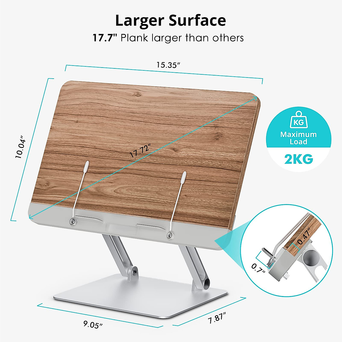 viozon Book Stand for Reading, Wooden Cookbook Holder, Adjustable Height&Angle, Aluminum Alloy, Foldable & Portable, for Office, Kitchen, School. Kids & Adults Textbook, Recipe, Magazine, Tablet-