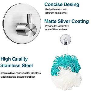 Aeiniwer Self Adhesive Hook Stainless Steel Waterproof Hook Sticky Hook Nailless Hook for Door Wall Home Bathroom Kitchen, Round, 4 Pack