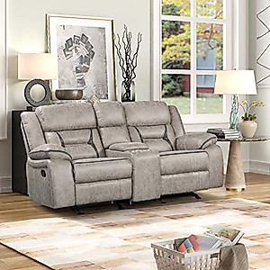Roundhill Furniture Elkton Manual Motion Recliner with Storage Console, Loveseat, Taupe