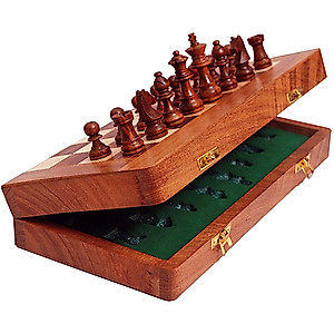 BCBESTCHESS Set, Premium Quality, Handcrafted Rosewood Unique Chess Board Set, Foldable Secure Storage for Magnetic Pieces with Extra Queens, Chess Set for Kids and Adults, Brown (16x16 Inches)