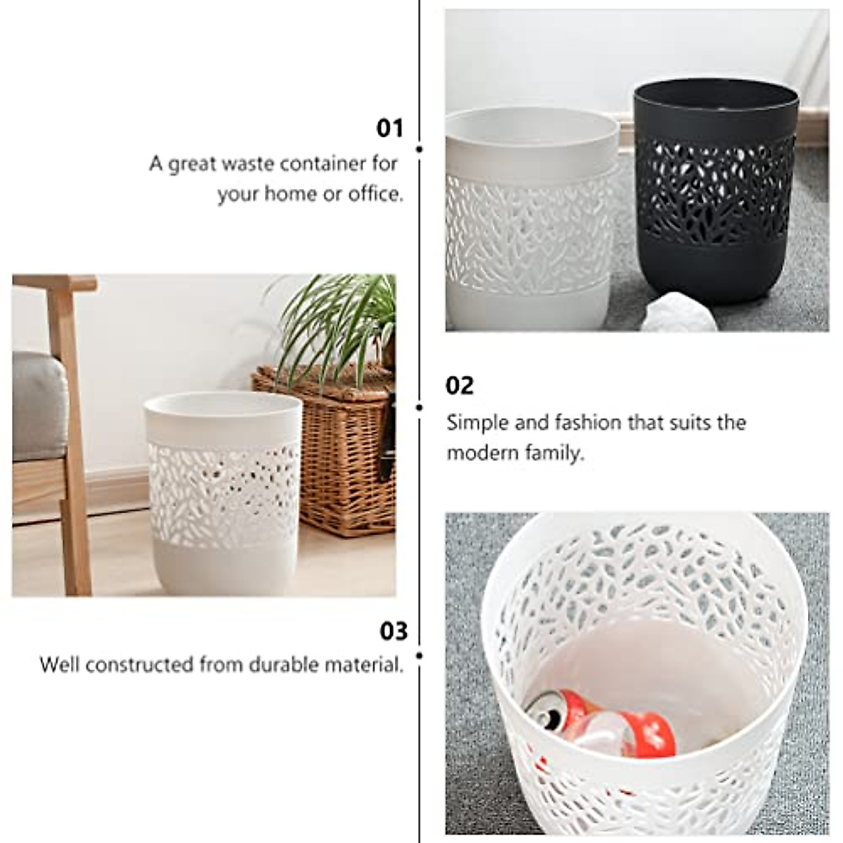 HEMOTON Large Garbage Can, Bathroom Trash Can, Durable Plastic Trash Can Wastebasket, Waste Container Basket Storage Bin for Home Kitchen Office Room Bathroom Usage, White