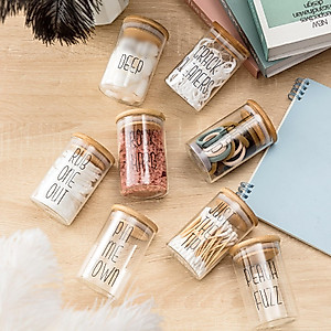 Tessco 8 Pcs Bathroom Jars with Lids Set 10Oz Apothecary Jars Glass Bathroom Jars with Bamboo Lid Cotton Ball Holder Funny Bathroom Canisters Bathroom Storage Decor for Floss Pick Makeup Organizer