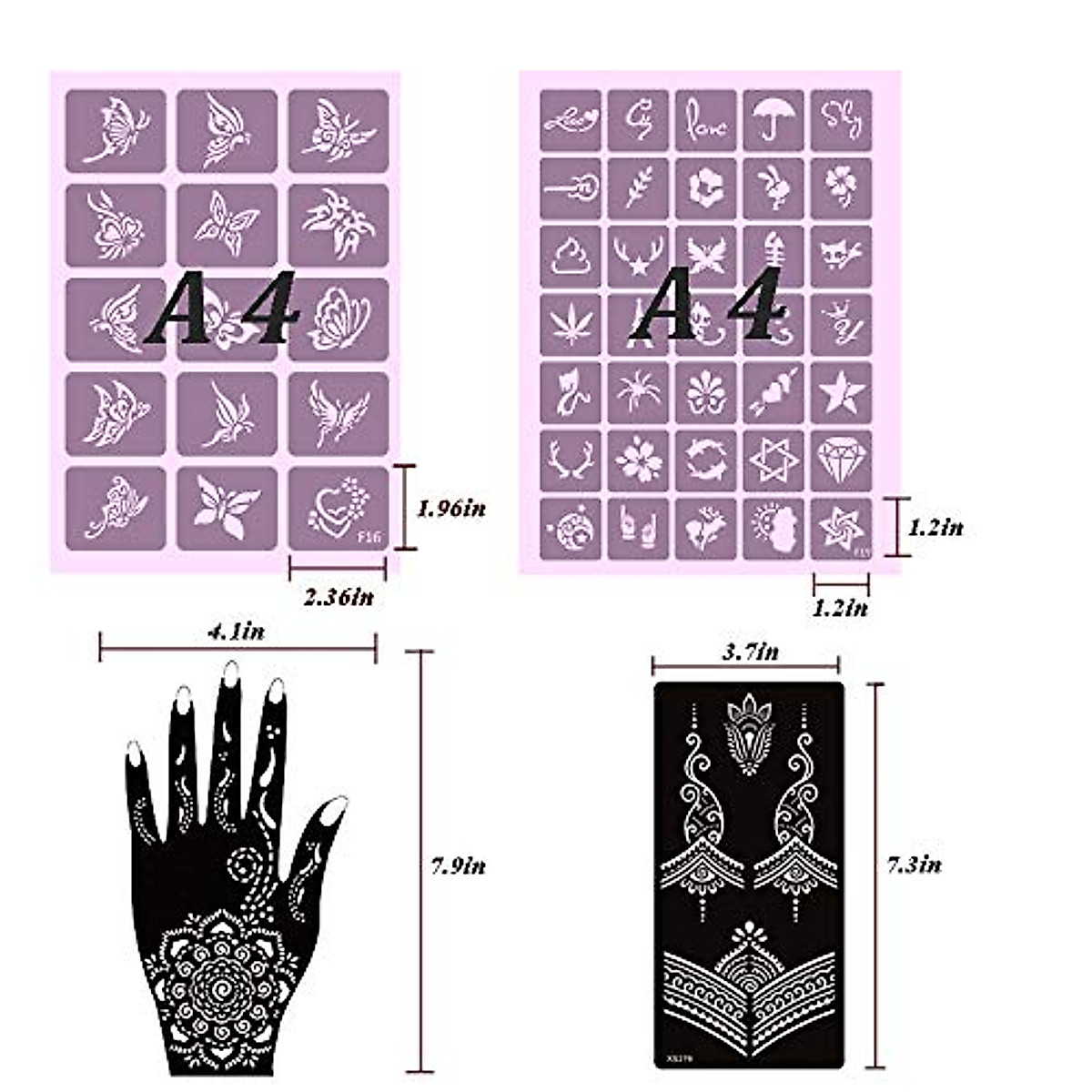 Xmasir Henna Tattoo Stencils Kit Pack of 22 Sheets, Temporary Tattoo Templates Indian Arabian Tattoo Sticker for Hands Body Art