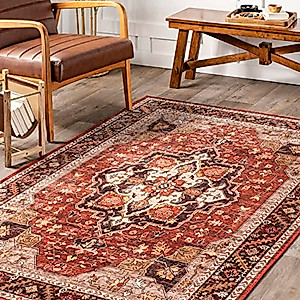 nuLOOM Hera Medallion Stain-Resistant Machine Washable Area Rug, 9' x 12', Red
