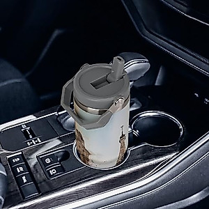 BWQJKUO Large Capacity Car Cup 30 Oz Stainless Steel Watercolor Paris Printed Travel Mug Leak-proof Flip Straw Tumbler with Handle,keeps Cold Or Ho