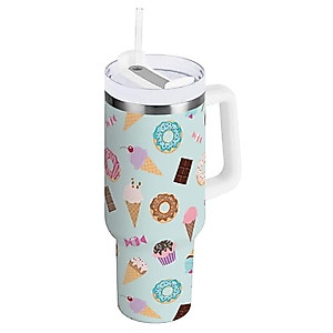 ARGTILDN 40 oz Tumbler Ice Cream Donuts Cupcakes Candy Insulated Travel Mug with Handle and Straw Lid Stainless Steel Vacuum Coffee Cup Tea Beverage Container Water Bottles for Car Sports office