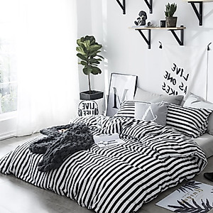 CLOTHKNOW Black and White Bedding Sets 3Pcs Striped Twin Duvet Cover Sets Boys Girls Kids Bedding Ticking Bedding Duvet Cover Sets with Zipper Closure and 2 Pillowcases