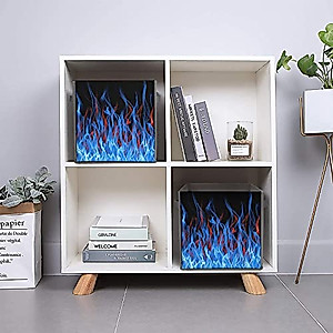 Blue and Red Fire Flame Storage Bin Foldable Cube Closet Organizer Square Baskets Box with Dual Handles